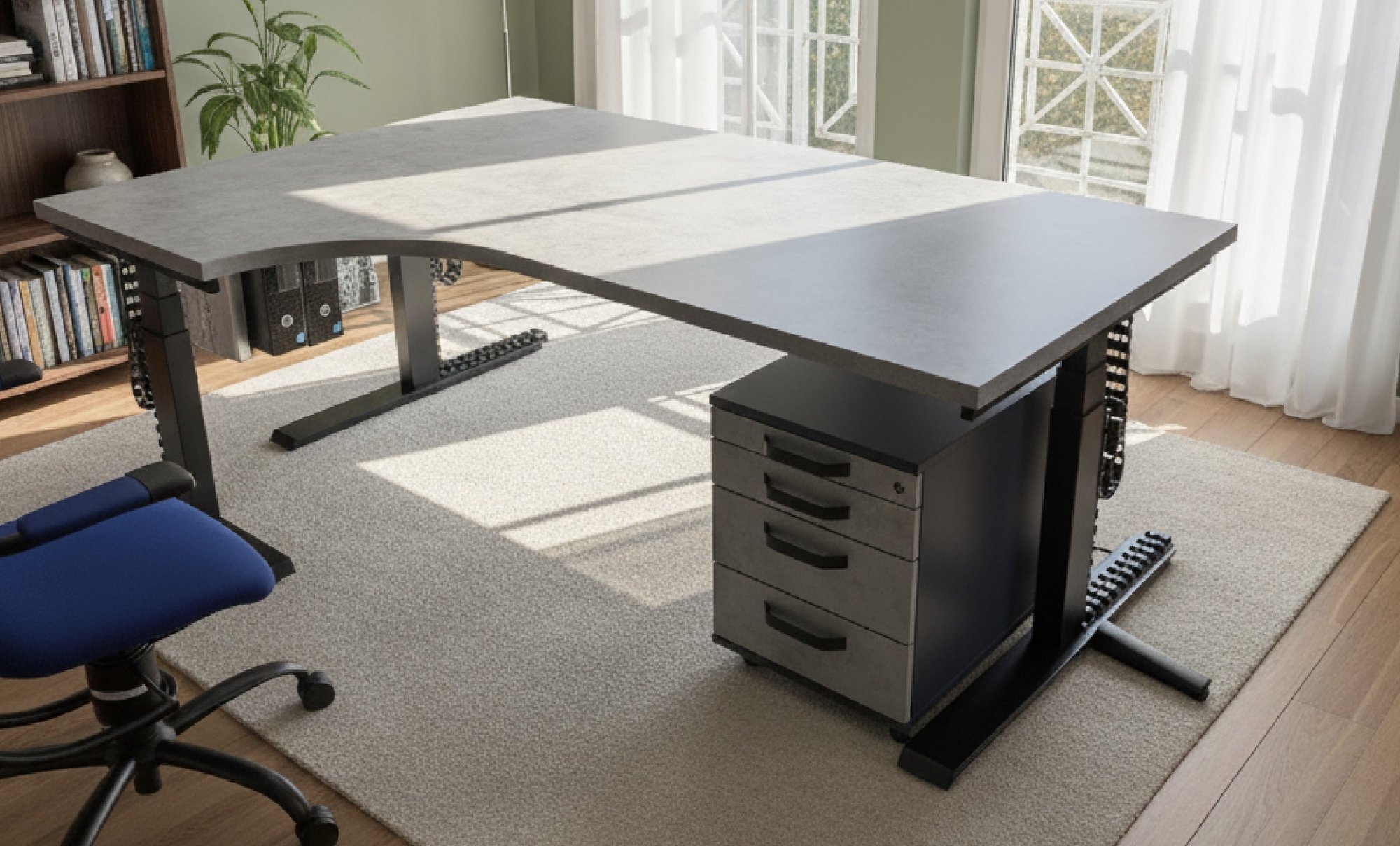 Rohový stůl DeskTherapy D5+ Exclusive Chicago Beton - Pracuj zdravě